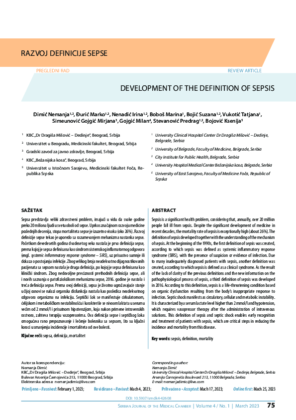 (PDF) Development of the definition of sepsis