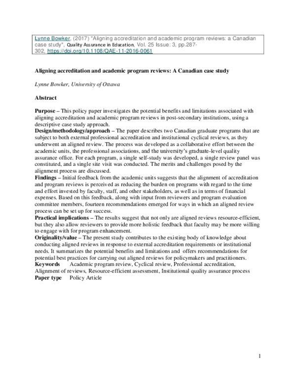 (PDF) Aligning accreditation and academic program reviews: a Canadian case study