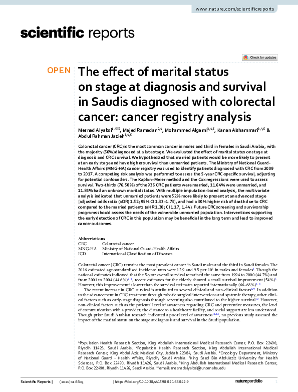 (PDF) The effect of marital status on stage at diagnosis and survival ...
