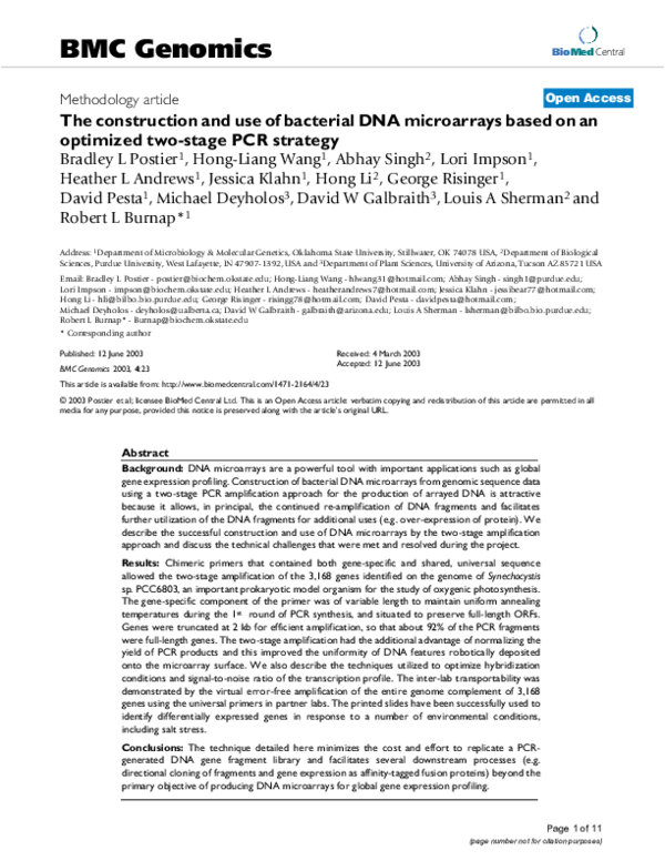 (PDF) The construction and use of bacterial DNA microarrays based on an optimized two-stage PCR ...