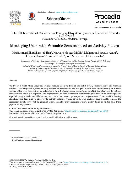 (PDF) Identifying Users with Wearable Sensors based on Activity Patterns