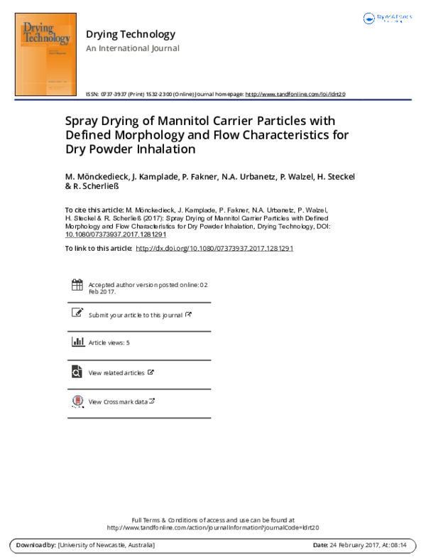 (PDF) Spray drying of mannitol carrier particles with defined morphology and flow ...
