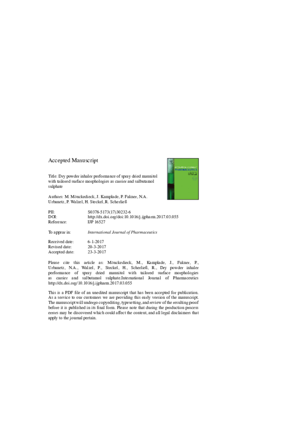 (PDF) Dry powder inhaler performance of spray dried mannitol with ...