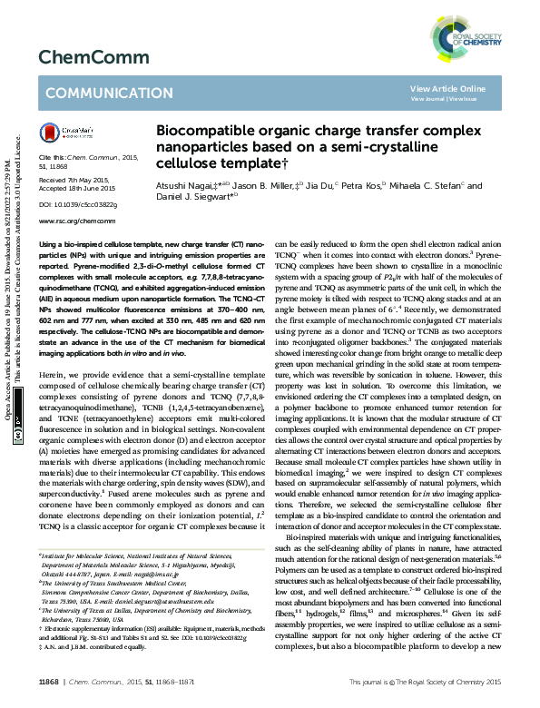 (PDF) Biocompatible organic charge transfer complex nanoparticles based on a semi-crystalline ...