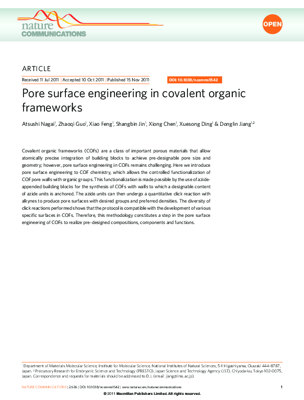 (PDF) Pore surface engineering in covalent organic frameworks