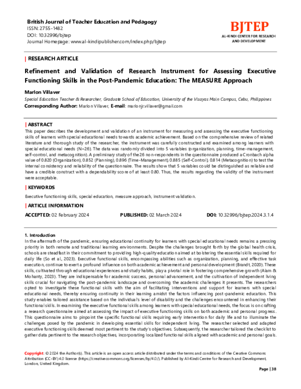 (PDF) Refinement and Validation of Research Instrument for Assessing ...