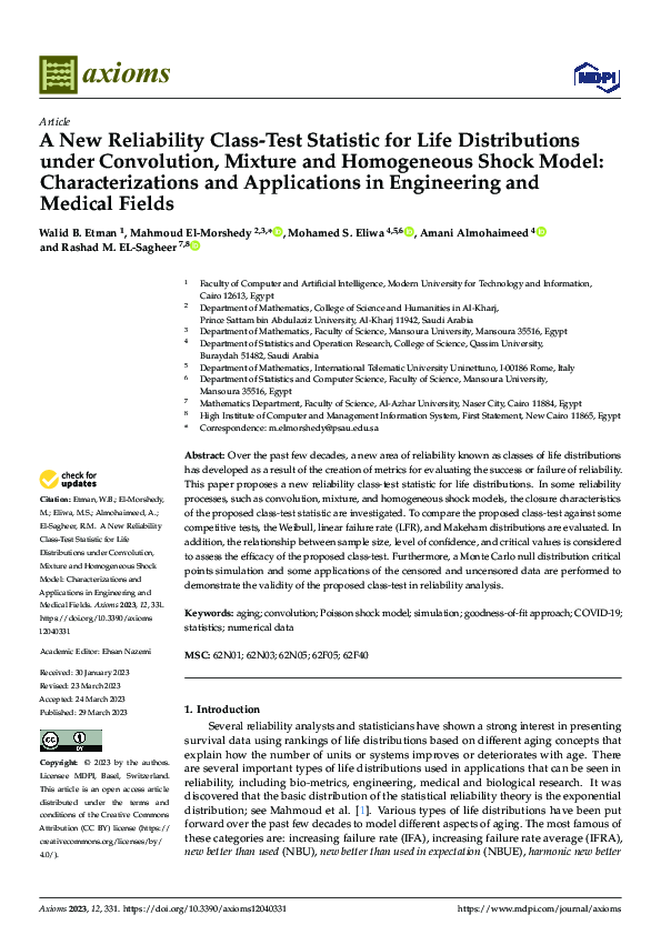 (PDF) A New Reliability Class-Test Statistic for Life Distributions ...