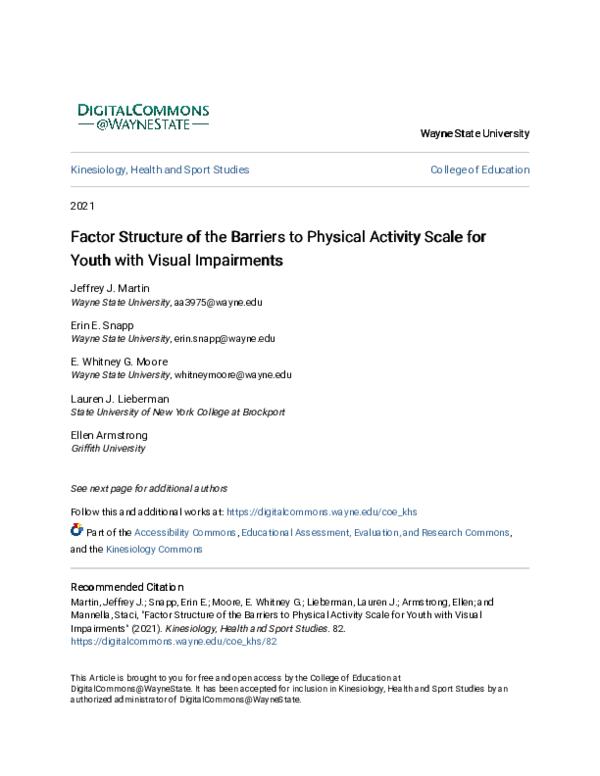 (PDF) Factor Structure of the Barriers to Physical Activity Scale for ...