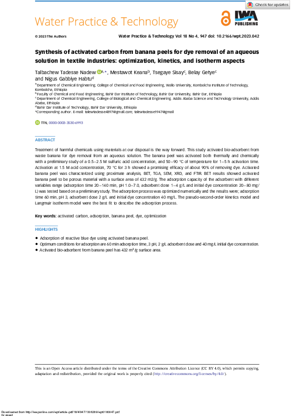 (PDF) Synthesis of activated carbon from banana peels for dye removal of an aqueous solution in ...