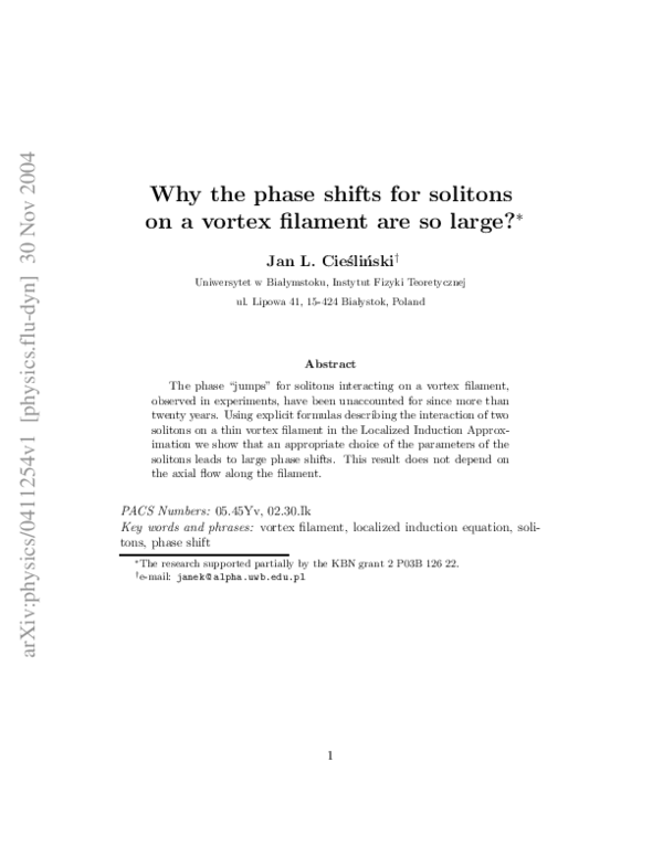 (PDF) Why the Phase Shifts for Solitons on a Vortex Filament Are So ...