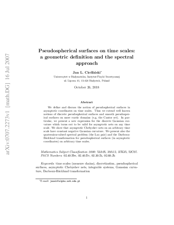 (PDF) Pseudospherical surfaces on time scales: a geometric definition ...