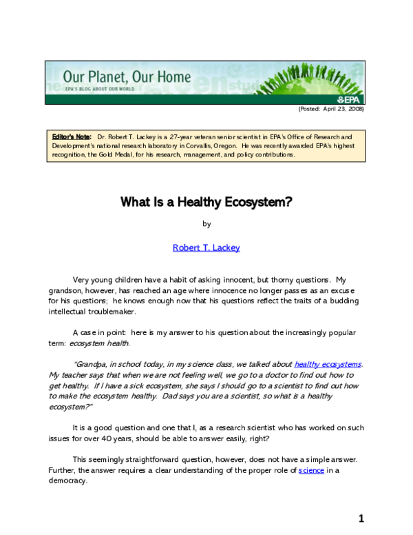 (PDF) What is a Healthy Ecosystem?