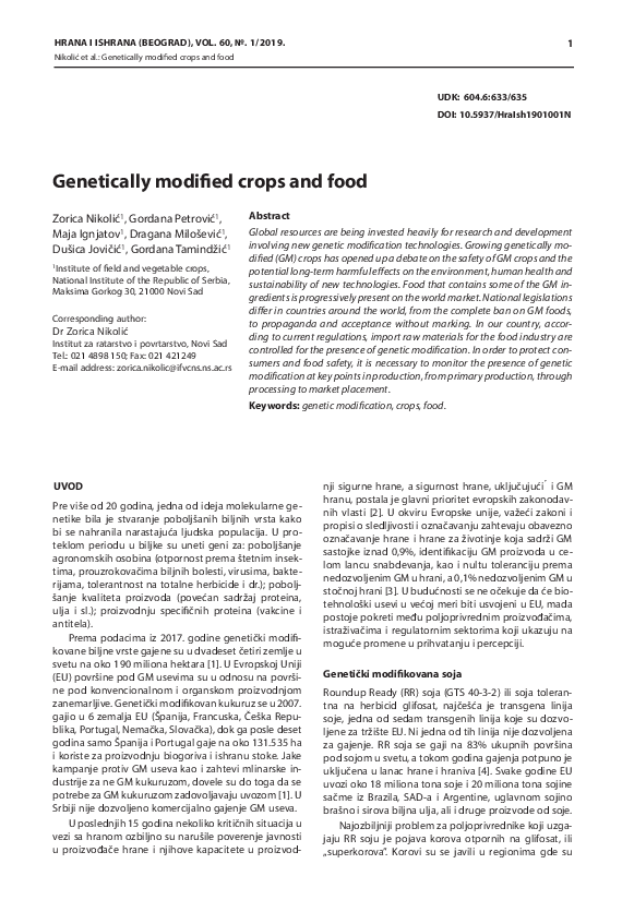 (PDF) Genetically modified crops and food | Maja V Ignjatov - Academia.edu