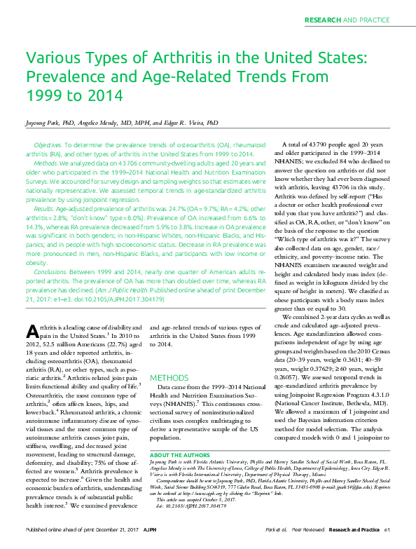 (PDF) Various Types of Arthritis in the United States: Prevalence and ...