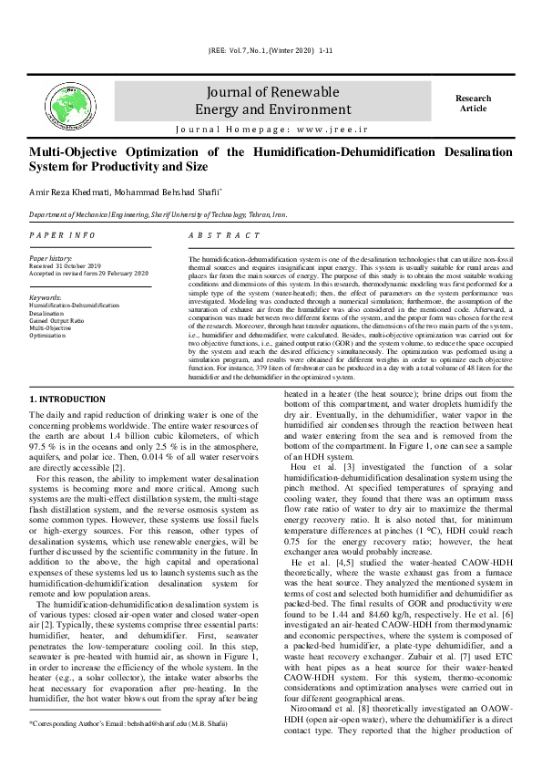 (PDF) Multi-Objective Optimization of the Humidification-Dehumidification Desalination System ...