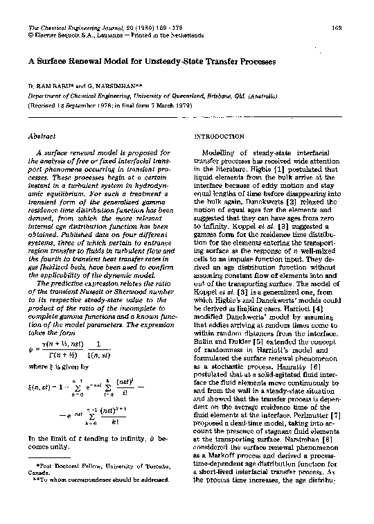 (PDF) A Surface Renewal Model for Unsteady-State Transfer Processes