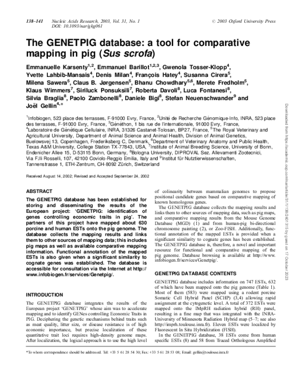(PDF) The GENETPIG database: a tool for comparative mapping in pig (Sus scrofa)