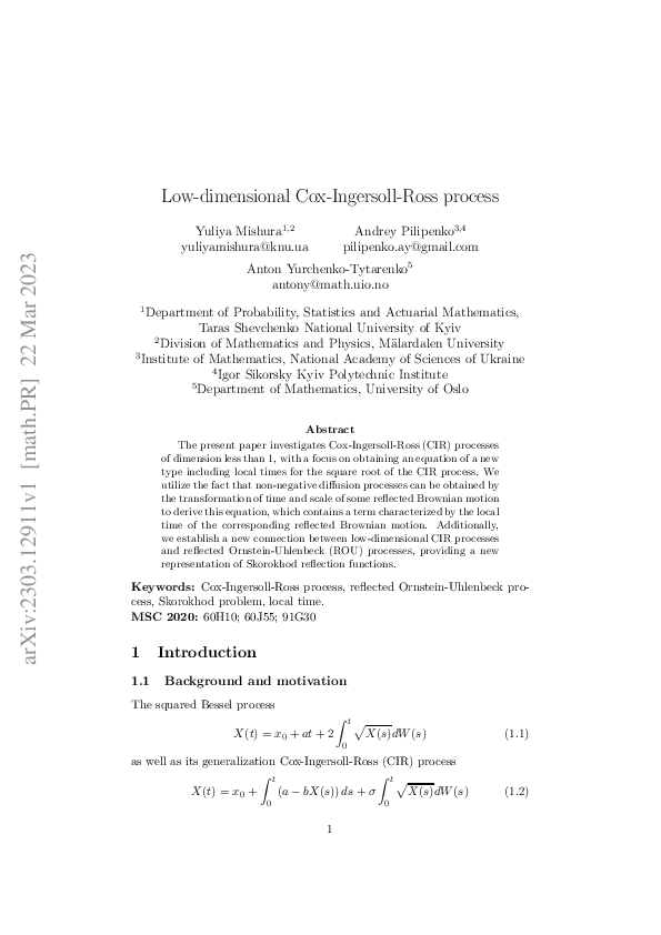 (PDF) Low-dimensional Cox-Ingersoll-Ross process