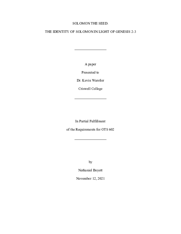 (PDF) Solomon the Seed The Identity of Solomon in Light of Genesis