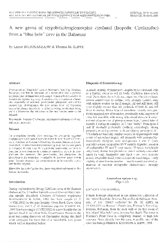 (PDF) A new genus of stygobitic/troglomorphic cirolanid (Isopoda ...