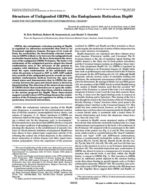 (PDF) Structure of Unliganded GRP94, the Endoplasmic Reticulum Hsp90