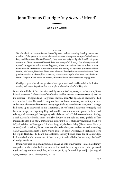 (PDF) John Thomas Claridge: ‘my dearest friend’