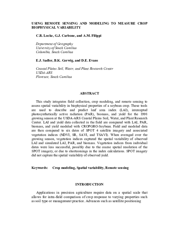 (PDF) Using remote sensing and modeling to measure crop biophysical variability