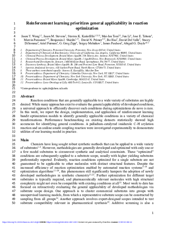 (PDF) Reinforcement learning prioritizes general applicability in reaction optimization