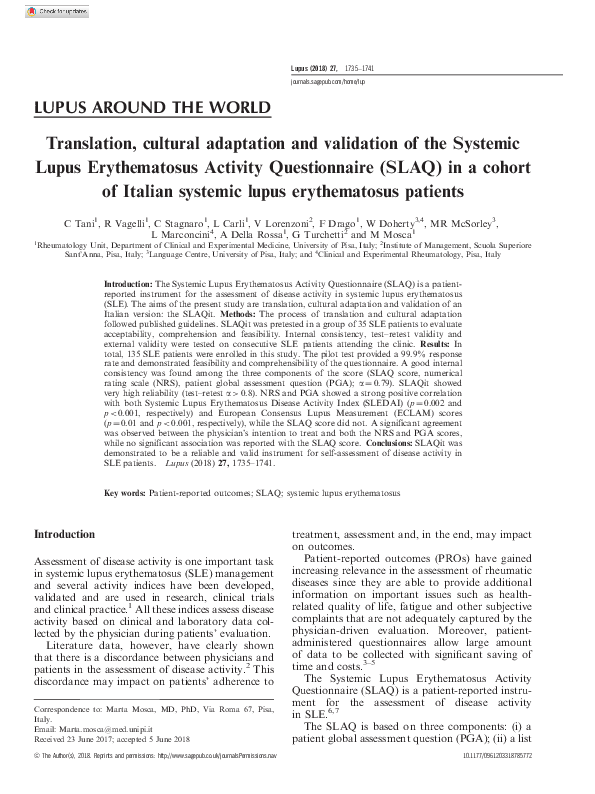 (PDF) Translation, cultural adaptation and validation of the Italian ...