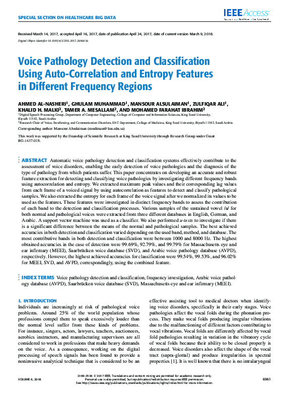 (PDF) Voice Pathology Detection and Classification Using Auto-Correlation and Entropy Features ...