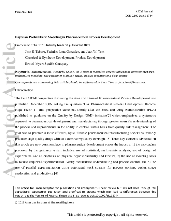 (PDF) Bayesian probabilistic modeling in pharmaceutical process development