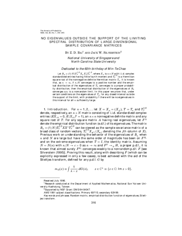Pdf No Eigenvalues Outside The Support Of The Limiting Spectral Distribution Of Large