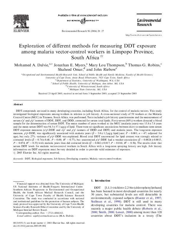 (PDF) Exploration of different methods for measuring DDT exposure among ...