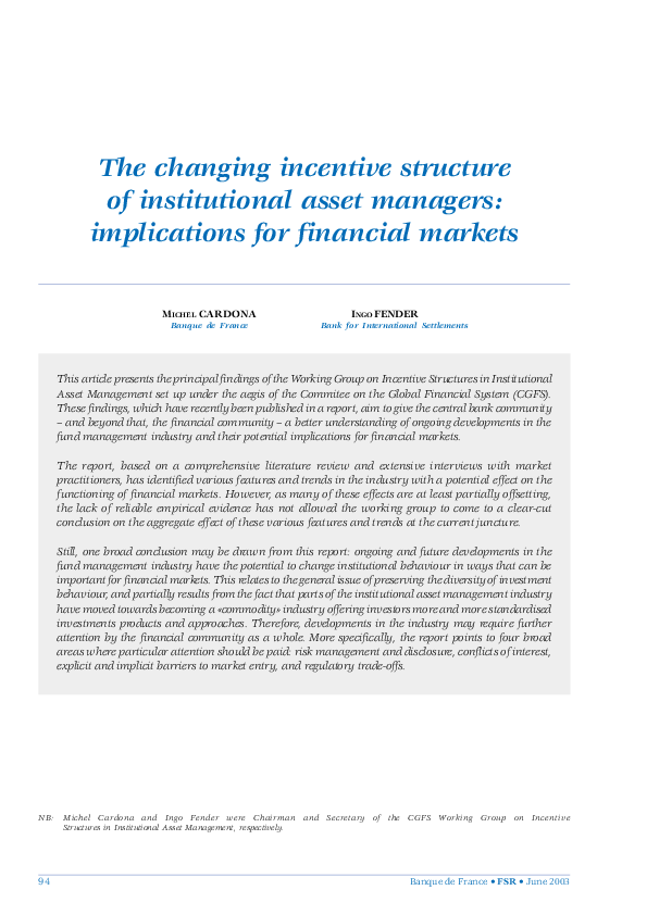 (PDF) The changing incentive structure of institutional asset managers: implications for ...