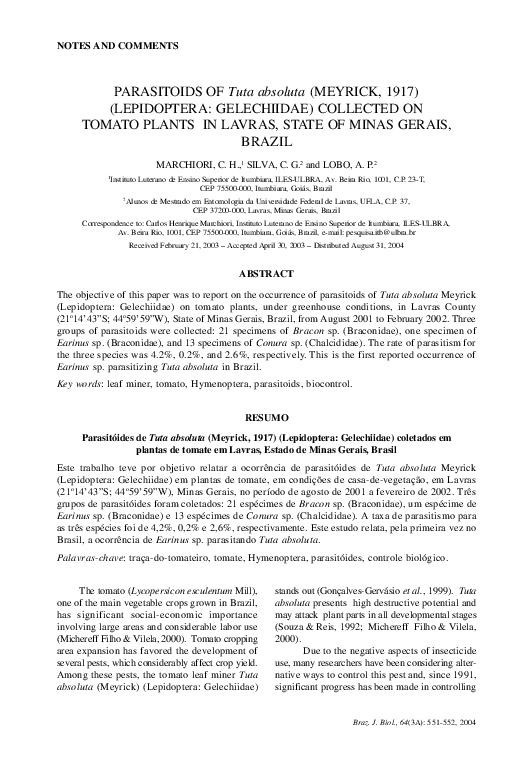 (PDF) Parasitoids of Tuta absoluta (Meyrick, 1917) (Lepidoptera ...