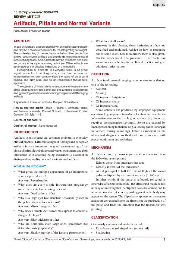 (PDF) Artifacts, Pitfalls and Normal Variants