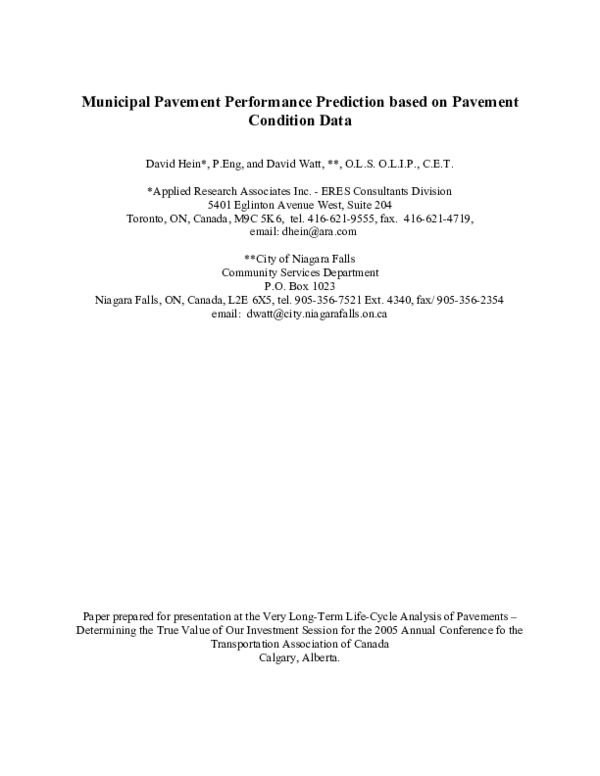 (PDF) Pavement Performance Prediction in Municipalities