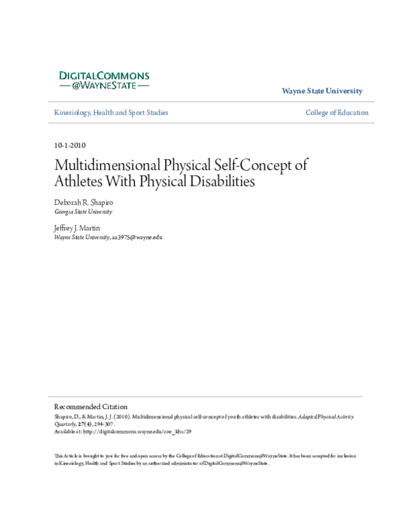 (PDF) Multidimensional Physical Self-Concept of Athletes With Physical ...