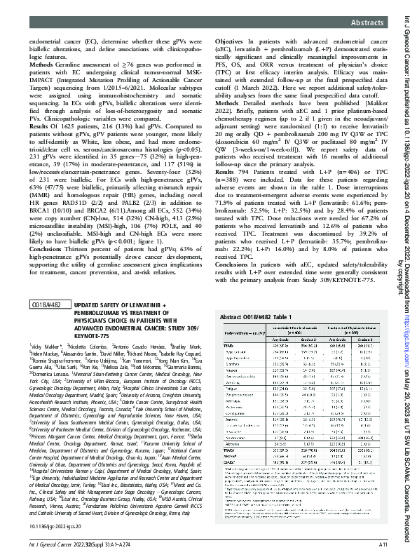 (PDF) UPDATED SAFETY OF LENVATINIB + PEMBROLIZUMAB VS TREATMENT OF ...