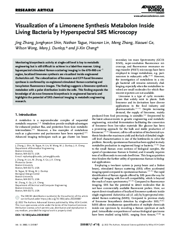 (PDF) Visualization of a Limonene Synthesis Metabolon Inside Living ...