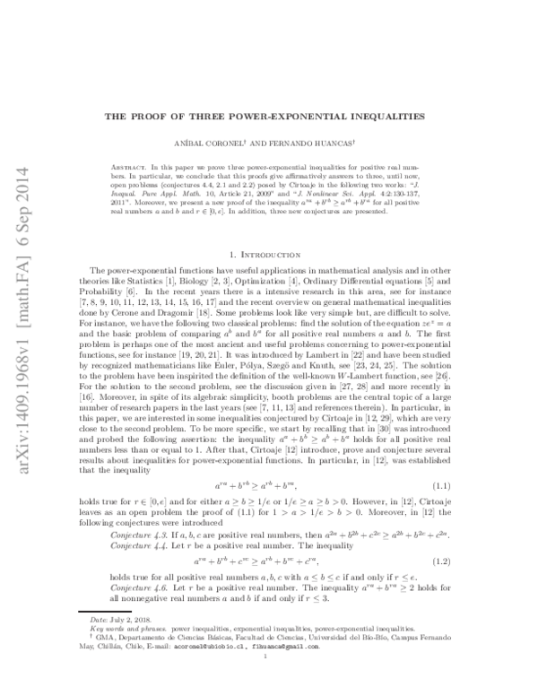 (PDF) The proof of three power-exponential inequalities