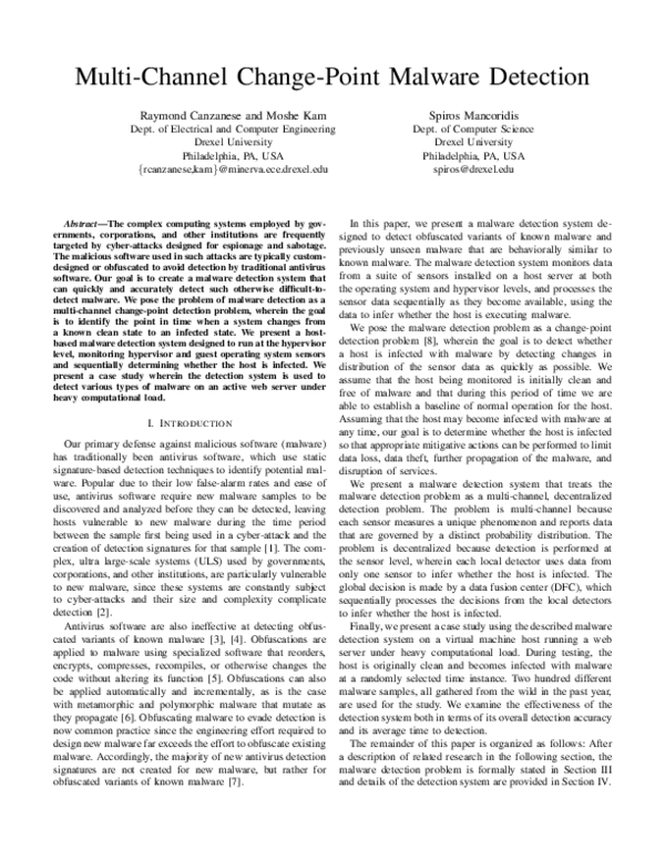 (PDF) Multi-channel Change-Point Malware Detection