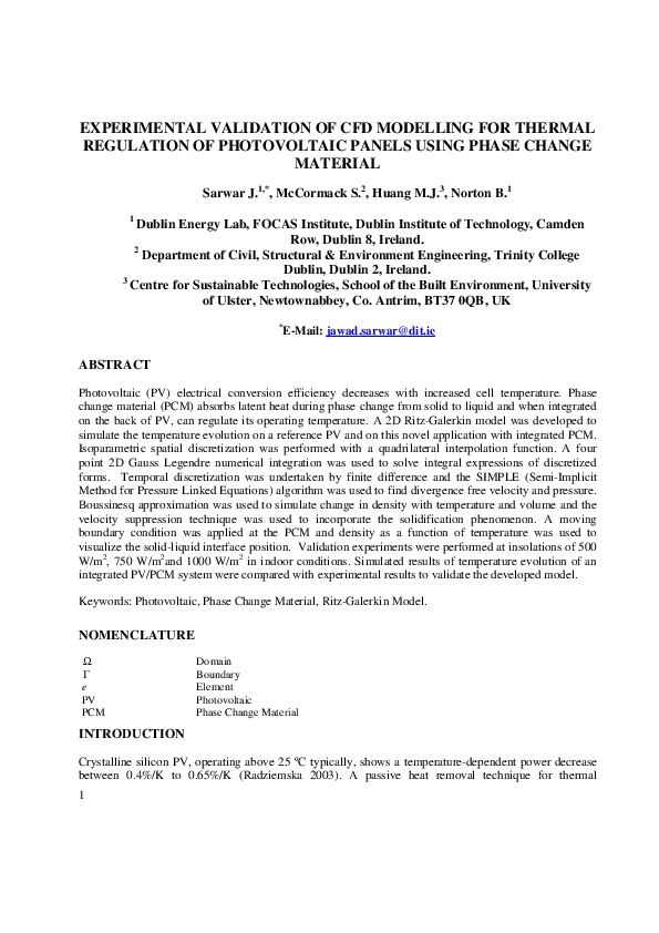(PDF) Experimental validation of CFD modeling for thermal regulation of photovoltaic panels ...