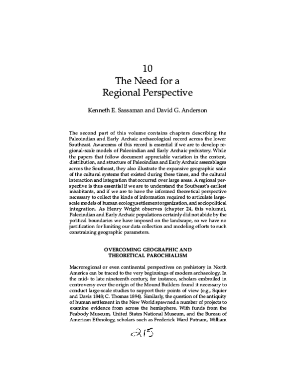 (PDF) The Need for a Regional Perspective. Kenneth E. Sassaman and ...