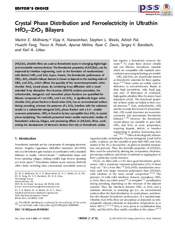 (PDF) Crystal Phase Distribution and Ferroelectricity in Ultrathin HfO2 ...