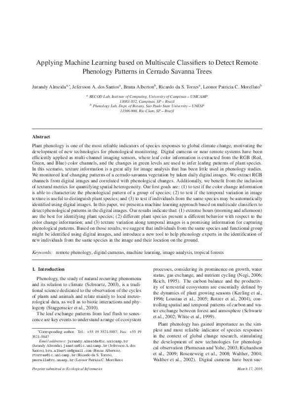 (PDF) Applying machine learning based on multiscale classifiers to detect remote phenology ...