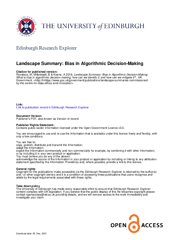 (PDF) Landscape Summary: Bias in Algorithmic Decision-Making: What is bias in algorithmic ...