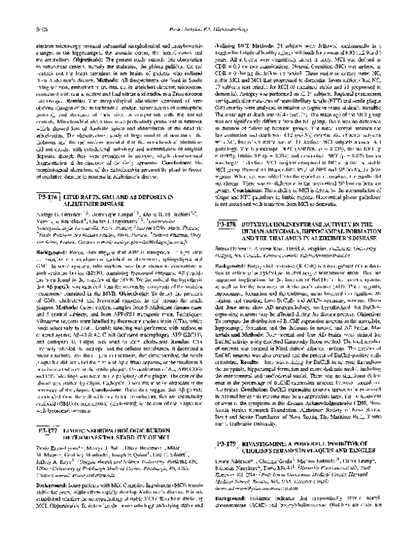 (PDF) P3-178 Butyrylcholinesterase activity in the human amygdala, hippocampal formation and the ...