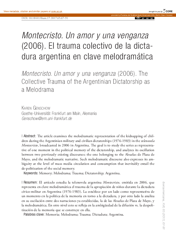 (PDF) Montecristo. Un amor y una venganza (2006). El trauma colectivo ...