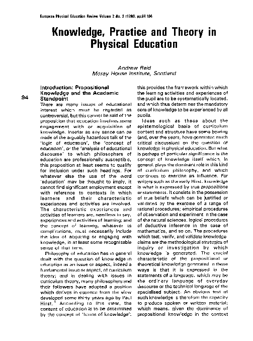 (PDF) Knowledge, Practice and Theory in Physical Education